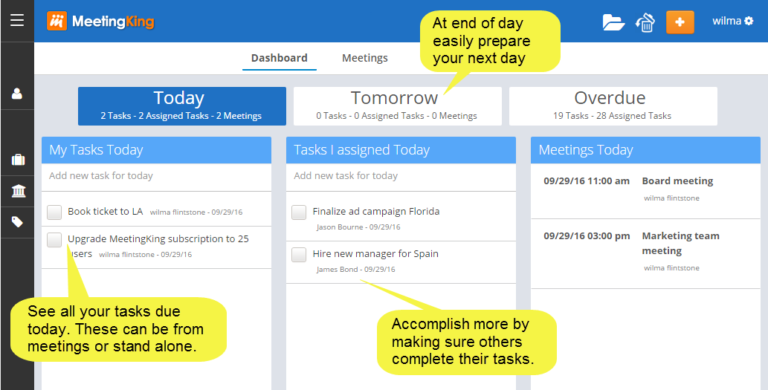 MeetingKing Dashboard - Meeting Agenda & Meeting Minutes Software